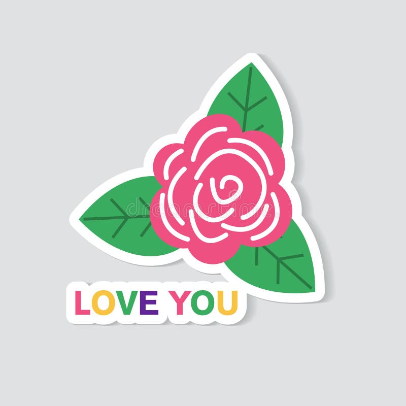 Vector Sticker with a Rose. Love You Stock Vector - Illustration of ...