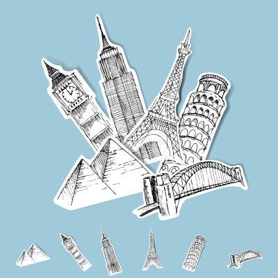 Vector Sticker Travel Destinations Stock Vector - Illustration of ...