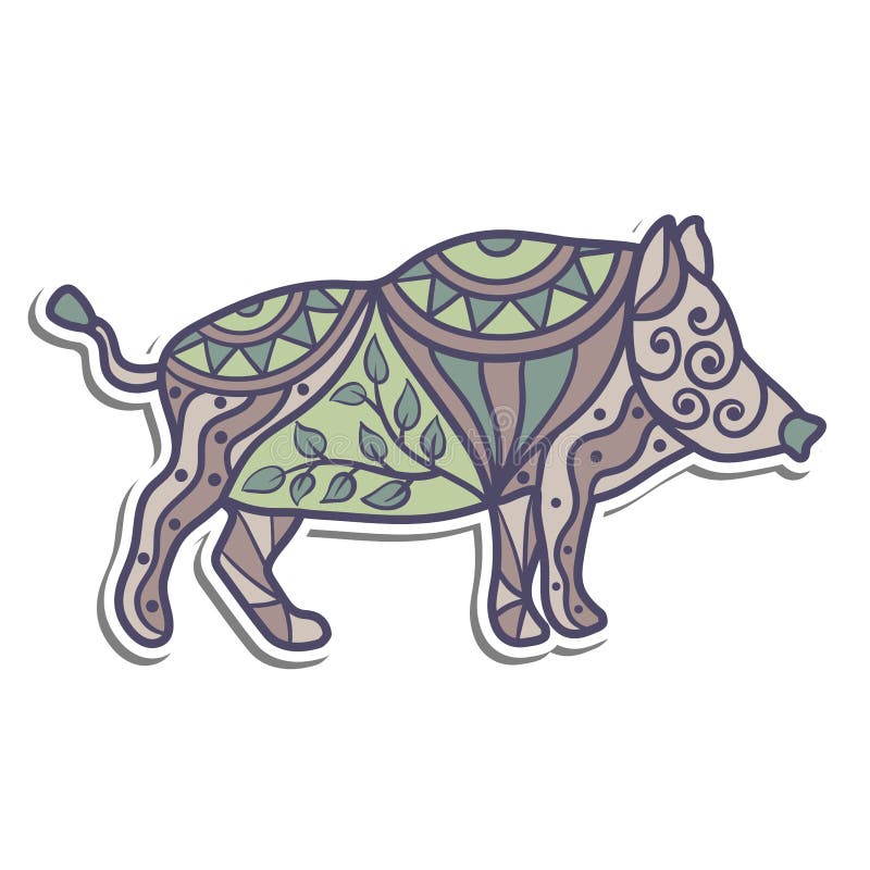 Vector Sticker with Wild Boar Stock Vector - Illustration of face ...