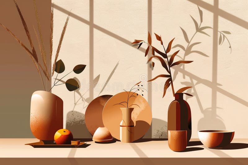 A Vector Still Life Featuring Minimalist Modernist Objects Alongside ...