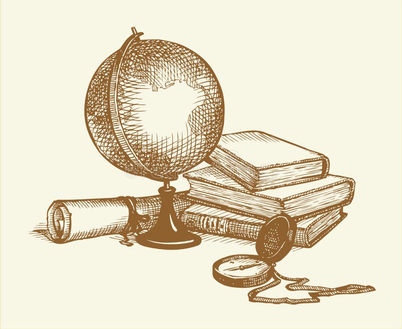 Vector Still Life: a Globe, Books, Map and Compass Stock Vector ...