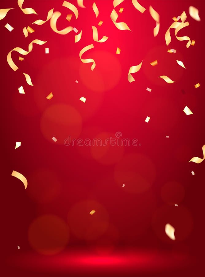 Vector Stock Illustration. Falling Golden Confetti on a Red Background ...