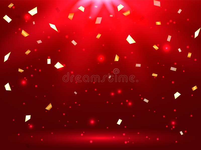 Vector Stock Illustration. Falling Golden Confetti on a Red Background ...