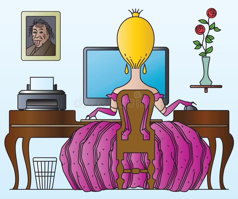 Vector Stock Illustration. Princess Working at the Computer. Stock ...