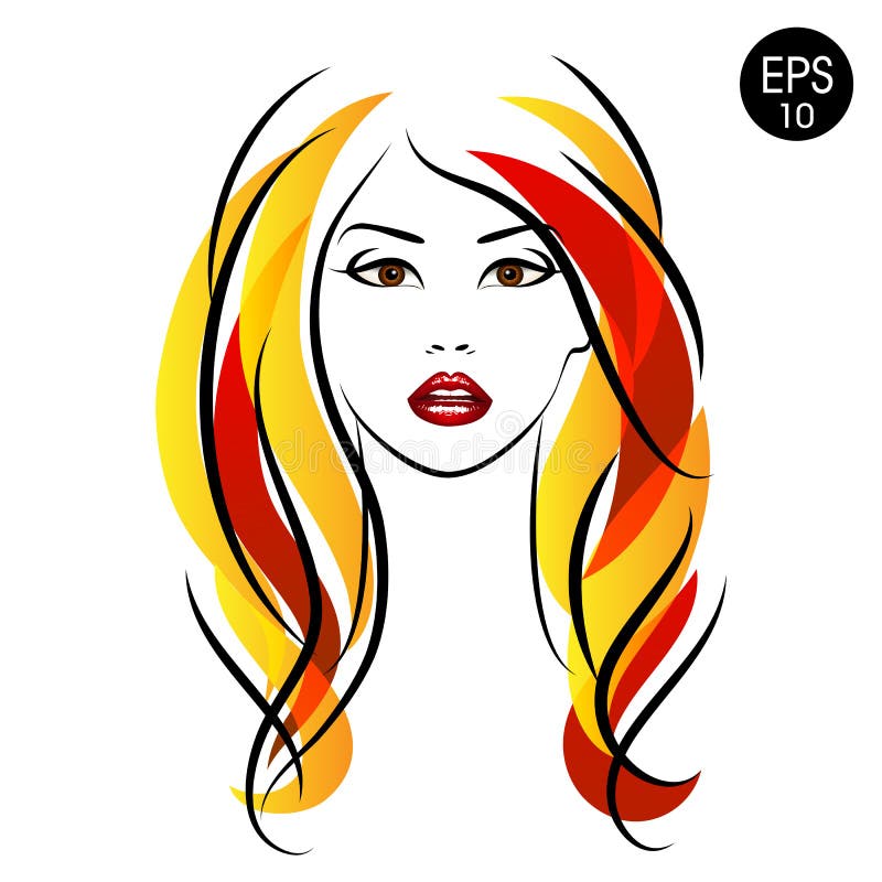 Vector Stock Woman Face Beauty Girl Portrait With Colorful Hair Stock