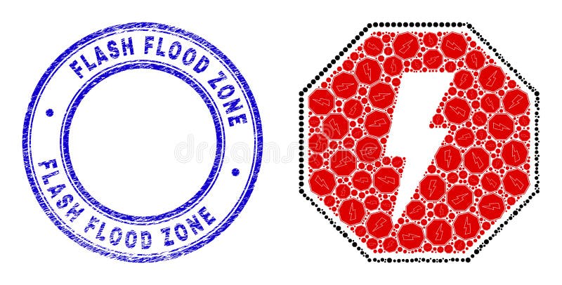 Textured Flash Flood Zone Watermark and Stop Electricity Octagon ...