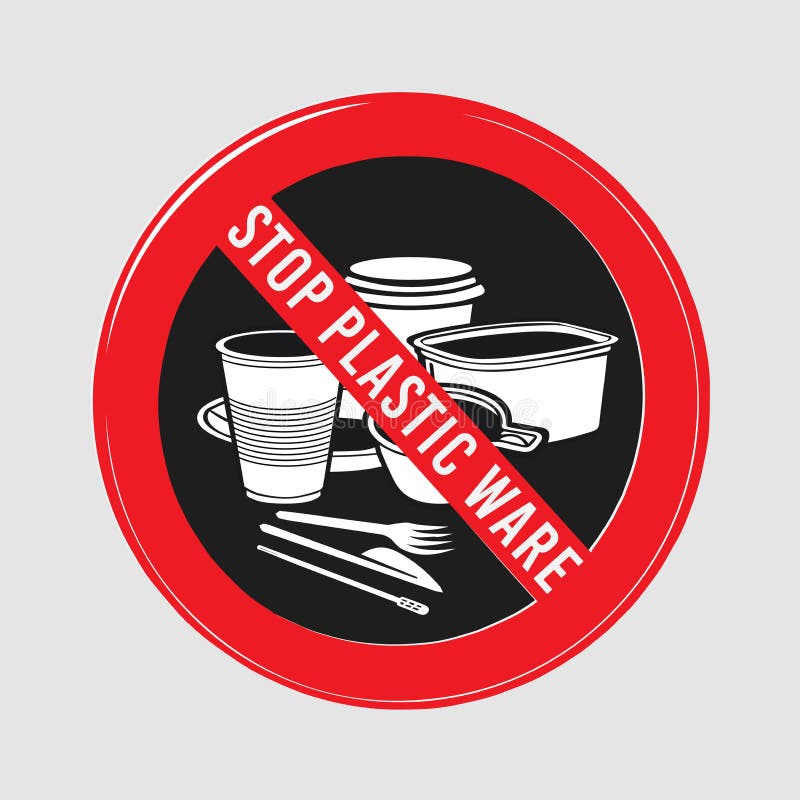 Vector Stop Sign, Ban Plastic Dishes, Fork, Knife, Plate, Konteynet, a ...