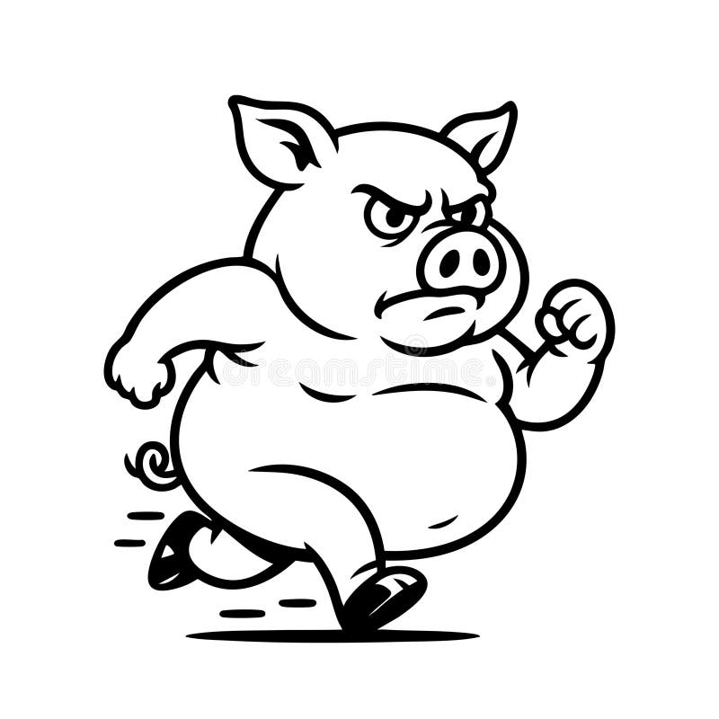 Vector of a Stout, Determined Pig with an Angry Expression is Depicted ...
