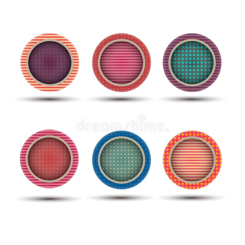 Vector Stripe Circle Button Set. Stock Vector - Illustration of retro ...