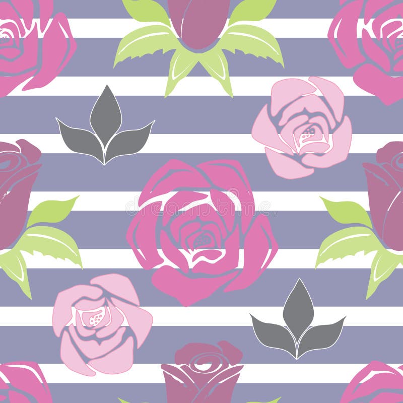Vector Stripe Floral Seamless Pattern Background Stock Vector ...