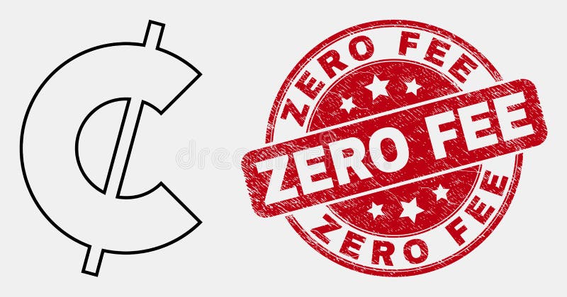 Vector Line Cent Icon and Distress Zero Fee Stamp Seal Stock Vector ...