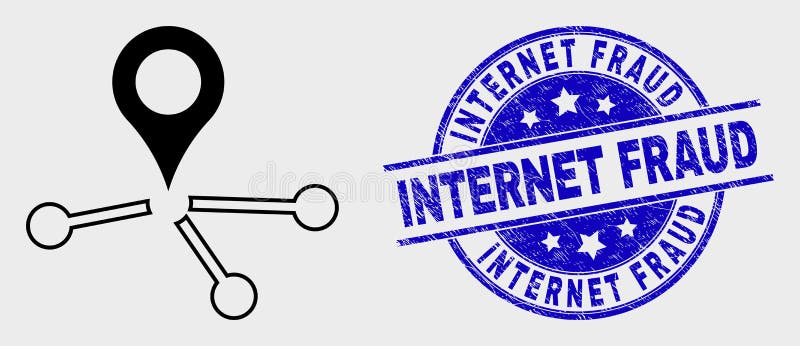 Vector Line Map Pointer Links Icon and Distress Internet Fraud Seal ...