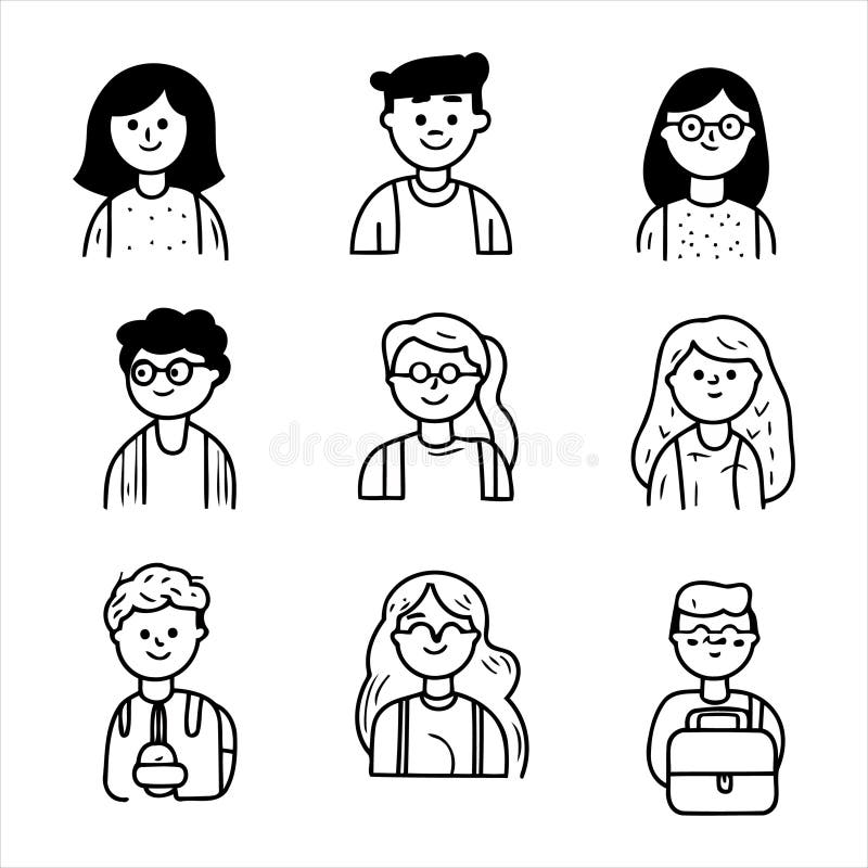 Vector Student Faces in School Style. Stock Illustration - Illustration ...