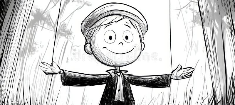 Vector Style Black and White Coloring Page Featuring a Single Puppet ...