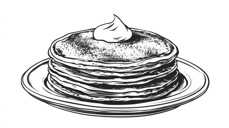 Vector Style Coloring Page Featuring a Single Pancake Outline in Black and White Design Stock ...