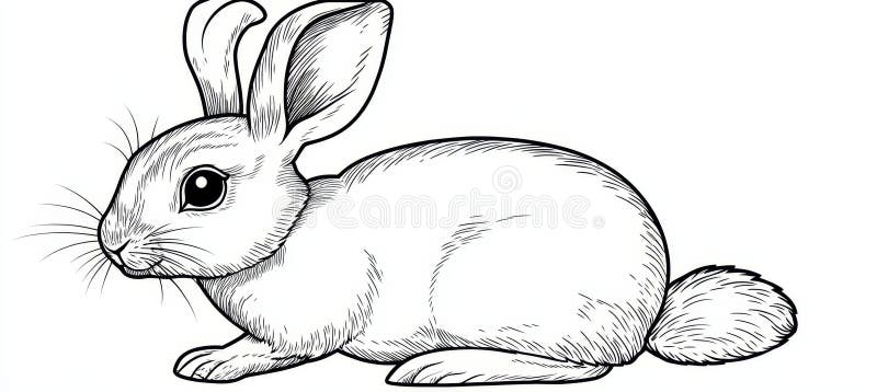 Vector Style Coloring Page Featuring a Single Rabbit Outline in Black ...