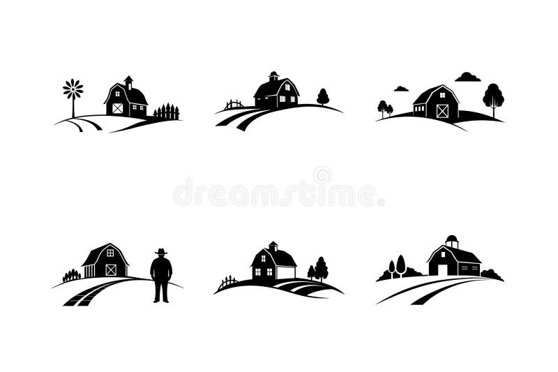 Farm Silhouette Vector Style Illustration on White Background Stock ...