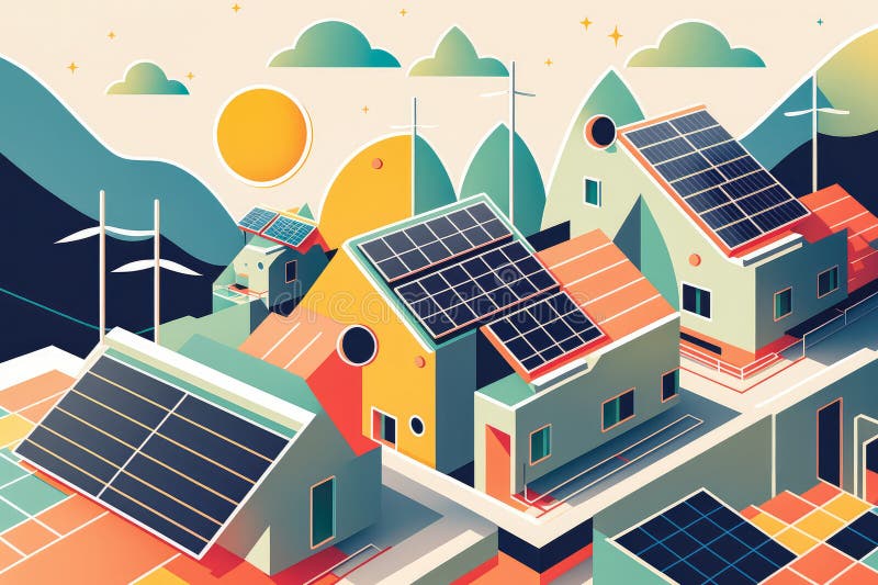 Vector Style Illustration of a Minimalist Rooftop Solar Panel ...