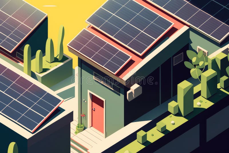 Vector Style Illustration of a Minimalist Rooftop Solar Panel ...