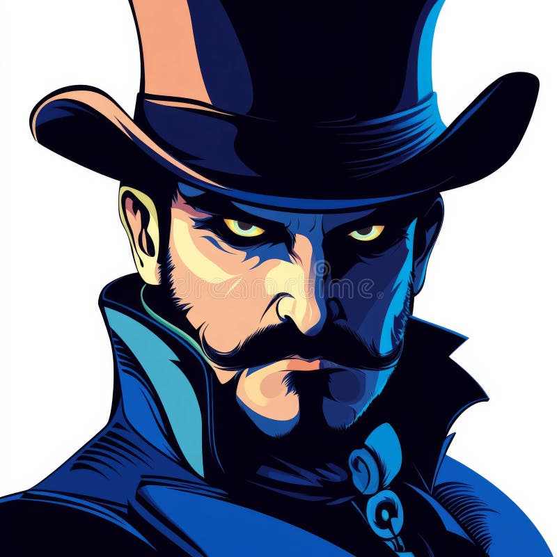 A Vector-style Portrait of an Evil-looking Man with a Black Mustache ...