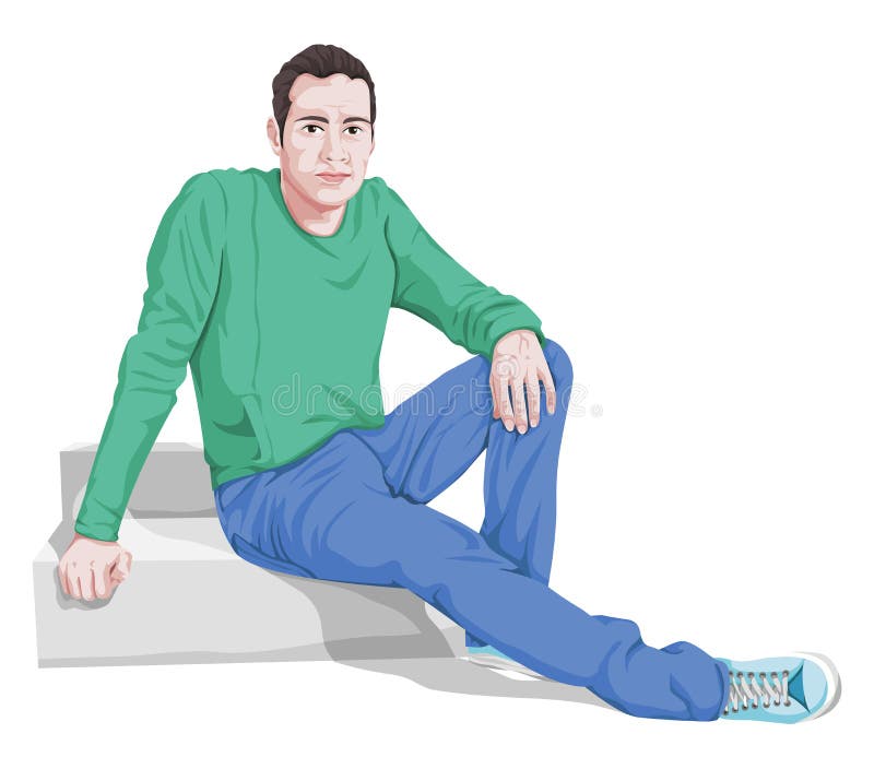 Vector of Stylish Man Sitting on Steps. Stock Vector - Illustration of ...