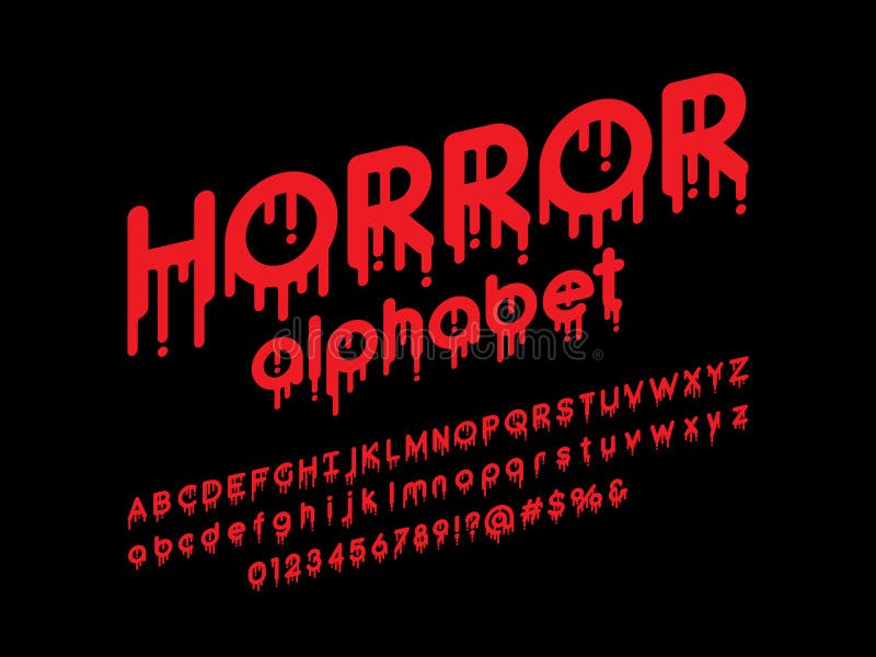 Horror Alphabet Font. Brush Stroke Letters and Numbers. Stock Vector ...