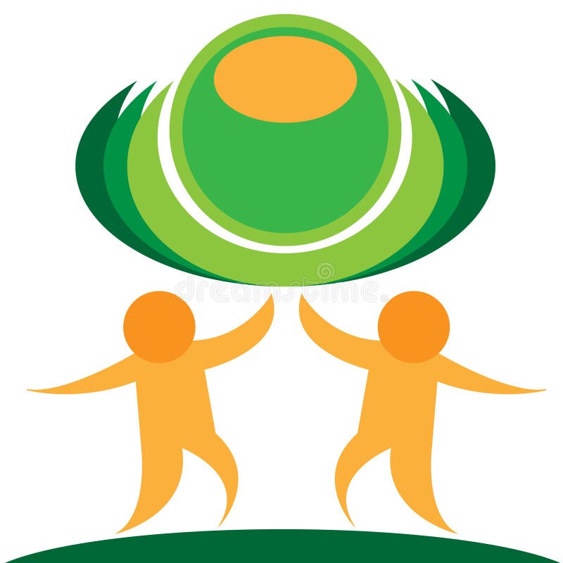 Vector Stylized Orange People with Green Planet, Isolated on White ...