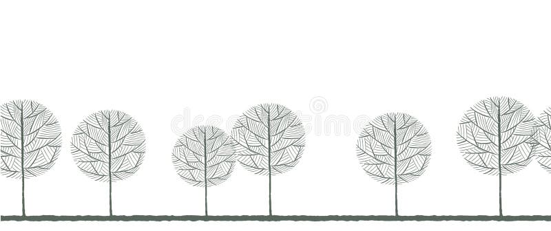 Vector Stylized Seamless Row of Trees Illustration Isolated on a White ...