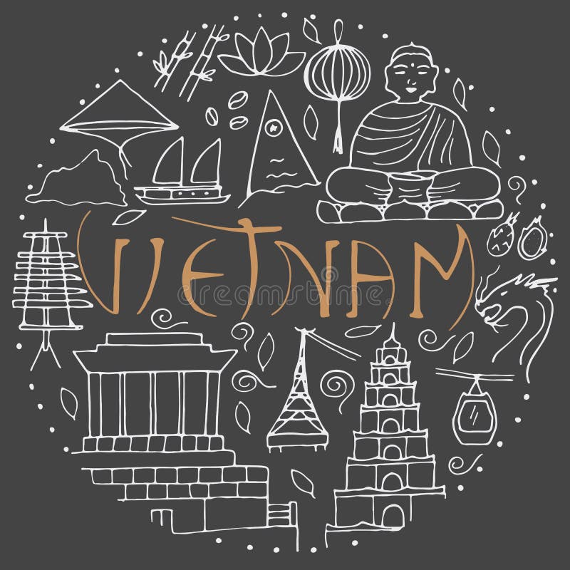 Vector StylizedÂ symbols of Vietnam. Stock Illustration - Illustration ...