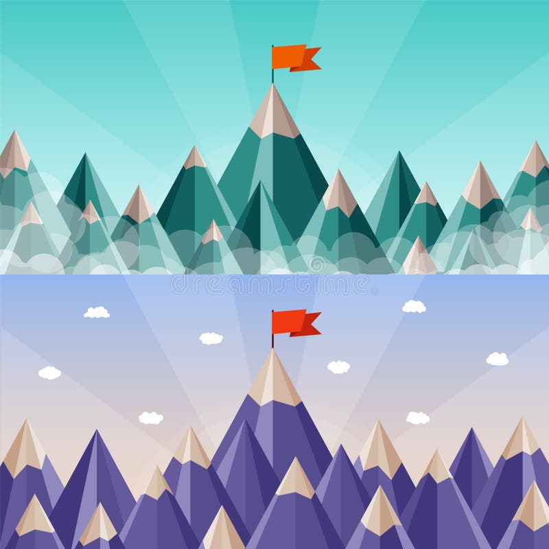 Vector Success and Leadership Horizontal Banners with Mountain ...