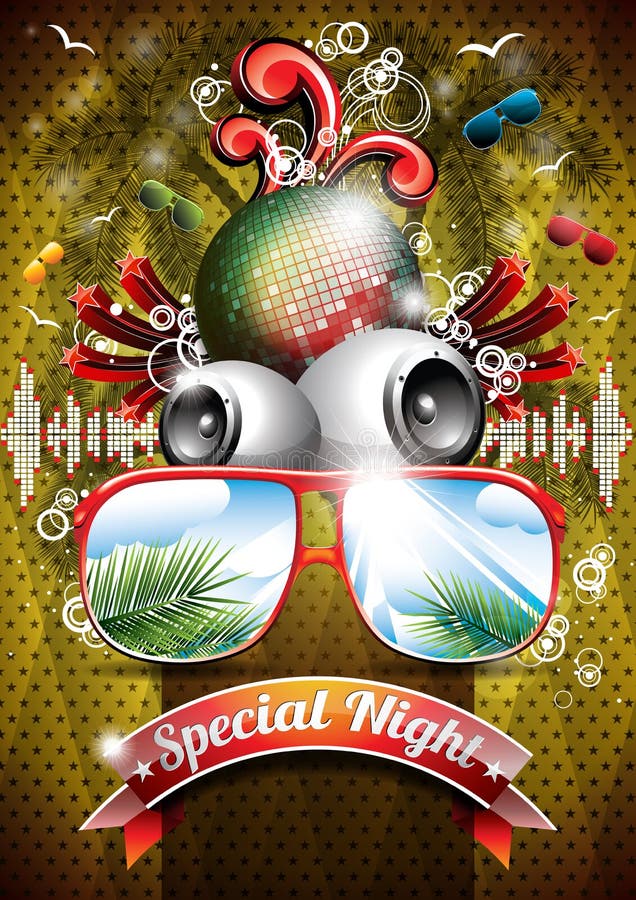 Vector Summer Beach Party Flyer Design with Disco Ball Stock Vector ...