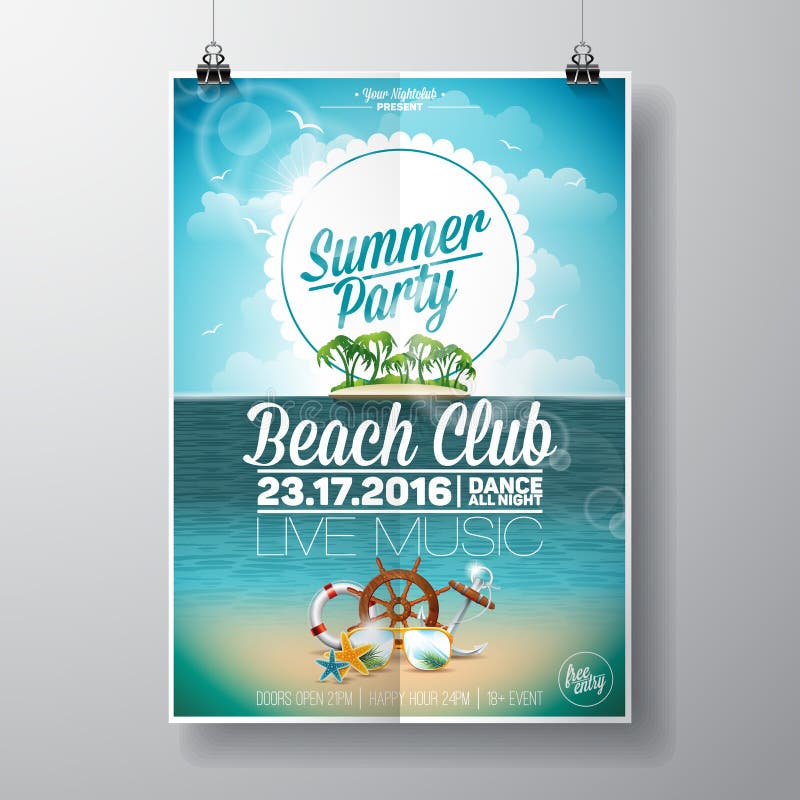 Vector Summer Beach Party Flyer Design With Typographic Elements On
