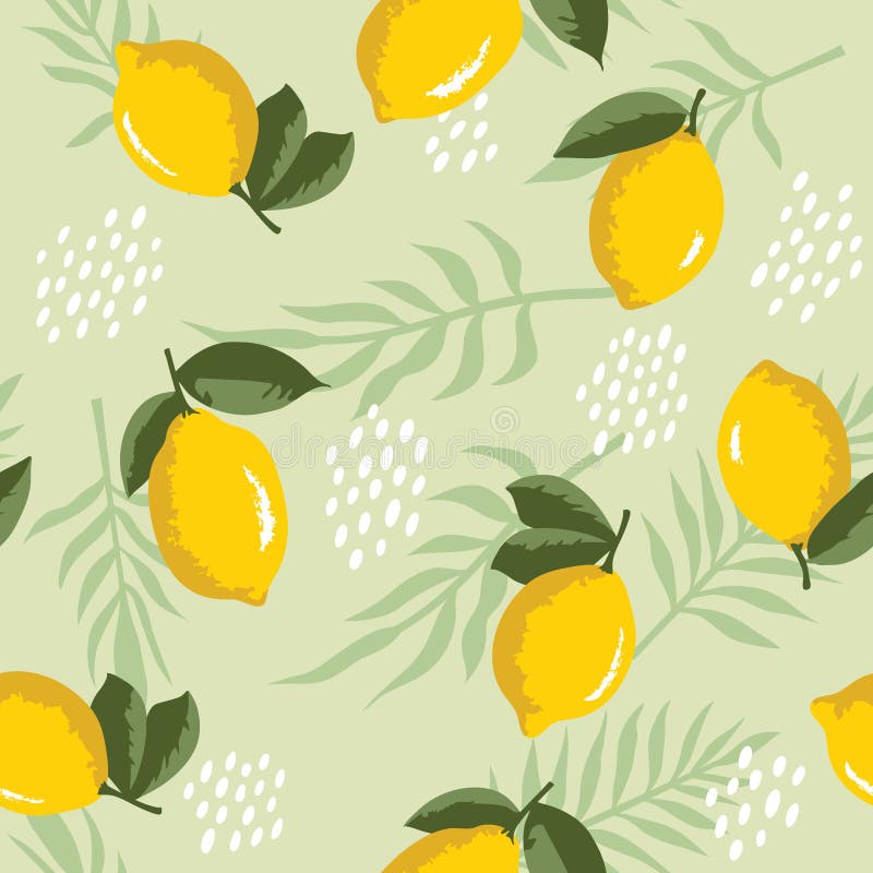 Vector Summer Pattern with Lemons, Flowers and Leaves. Seamless Texture ...