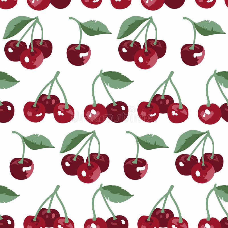 Vector Summer Pattern with Sweet Cherries, Flowers and Leaves. Seamless ...