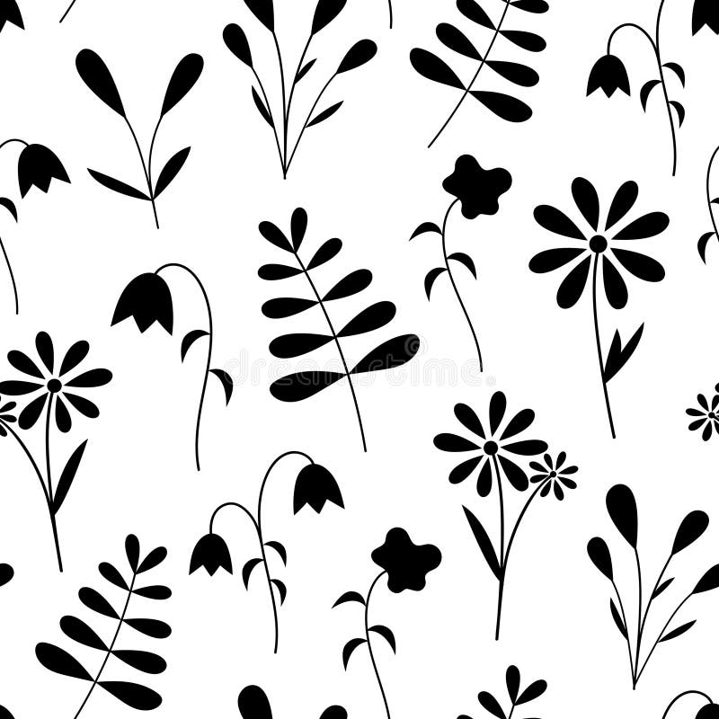 Vector Summer Seamless Pattern with Minimal Black Small Flowers. Simple ...