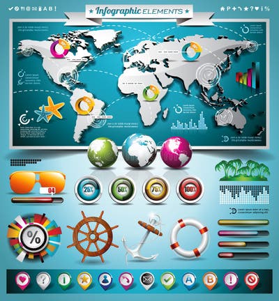 Vector Summer Travel Infographic Set with World Map and Vacation ...