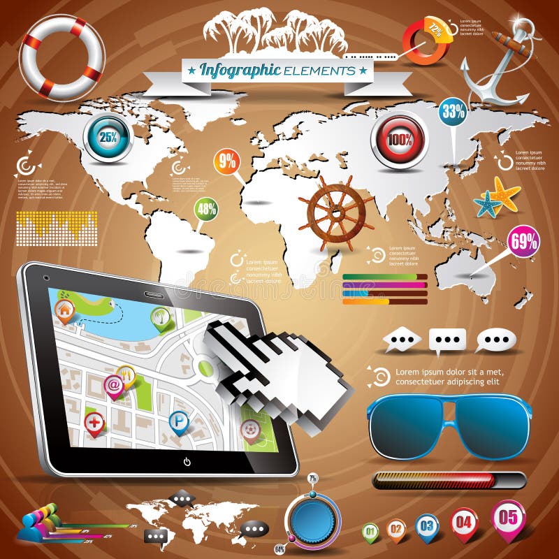 Vector Summer Travel Infographic Set with World Map and Vacation ...