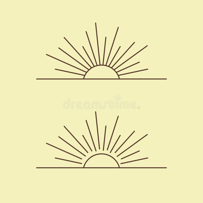 Vector Sun Beam Icon with Rays Illustration. Outline Sunset Boho Sumbol ...