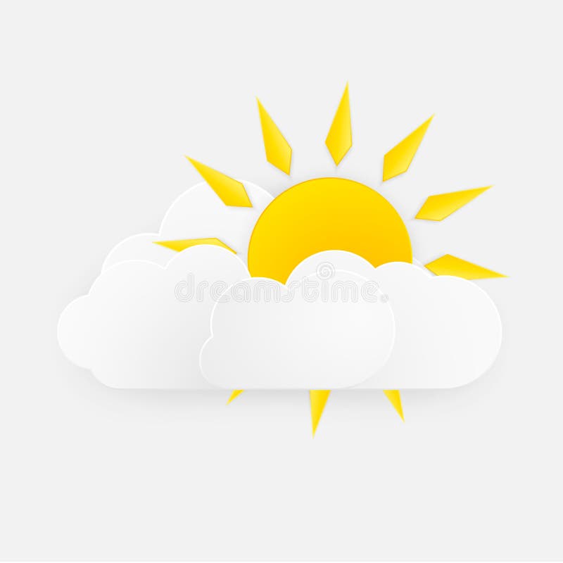 Vector Sun with Clouds Over White Background. Vector Illustration ...