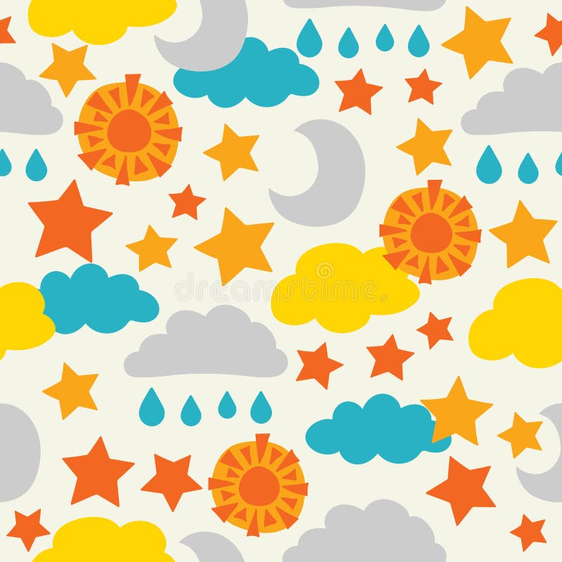 Sun, Moon, And Stars Celestial Seamless Pattern Vector Background Stock ...