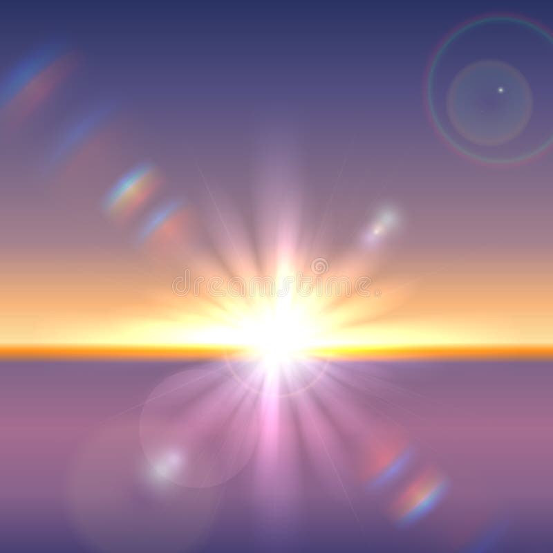 Vector Sun Over Horizon with Lens Flares Stock Vector - Illustration of ...