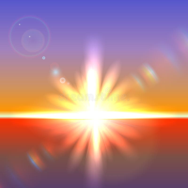 Vector Sun Over Horizon with Lens Flares Stock Vector - Illustration of ...