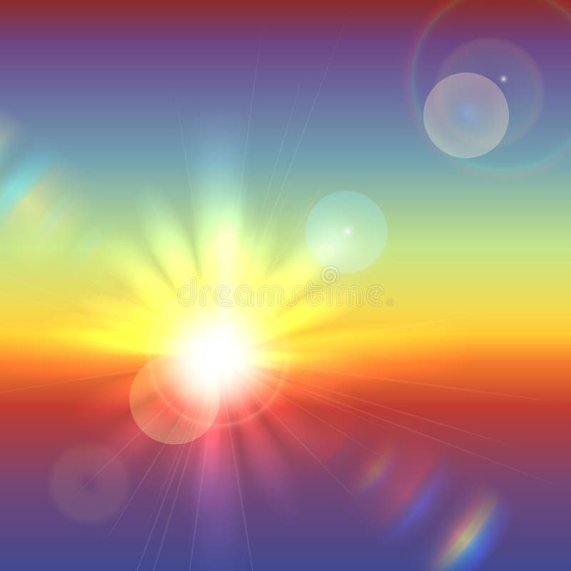 Vector Sun Over Horizon with Lens Flares Stock Vector - Illustration of ...