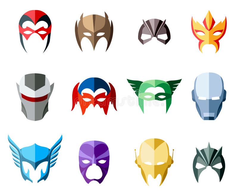 Vector Super Hero Masks For Face Character In Flat Stock Vector ...