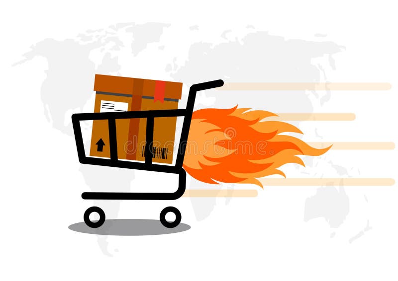 Vector Supermarket Cart with Box Delivery Express Concept. Stock ...