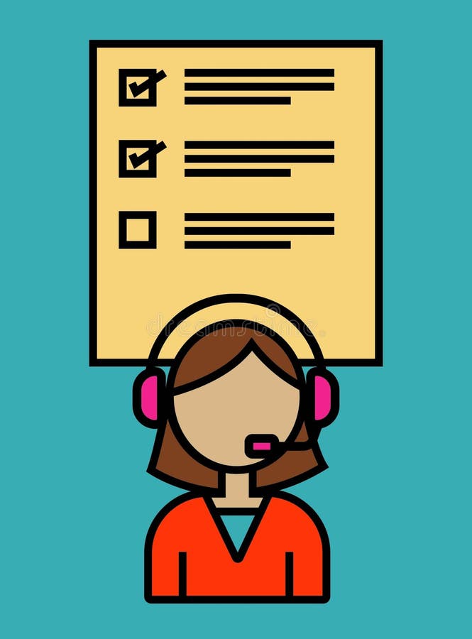 Vector of a Support Agent Woman with a Headset and Checklist ...