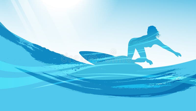 Vector Surfing Silhouette Background Illustration with a Surfer on ...