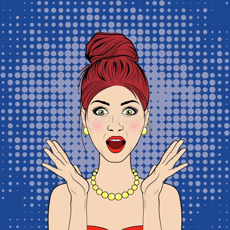 Vector Surprised Woman In The Pop Art Comics Style Stock Vector