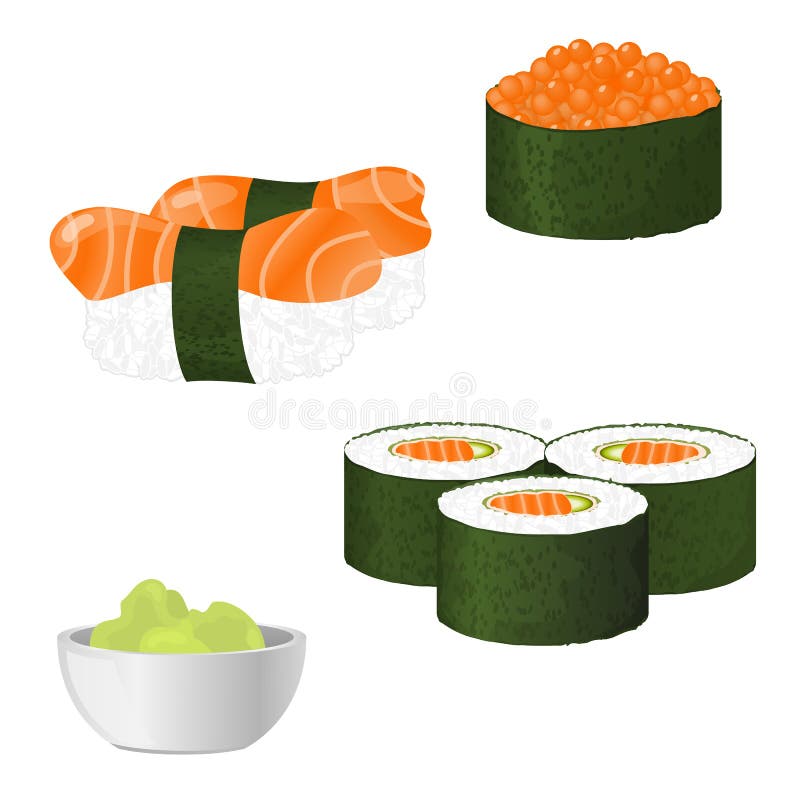 Cute cartoon Sushi set stock vector. Illustration of eating - 24554637