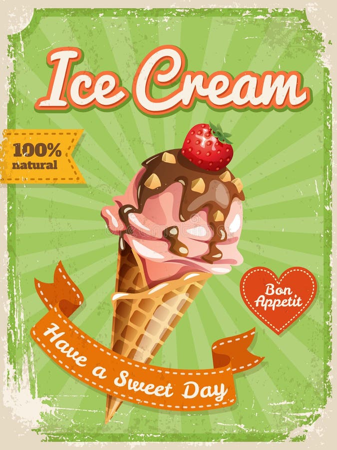 Vector Sweet Ice Cream Poster in Vintage Style with Typography Elements ...